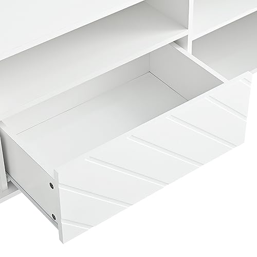 Modern TV Stand for 70 inch TV, Entertainment Center with 1 Drawer and Open Shelf, TV Console Table with with 2 Doors and Adjustable Shelves for Living Room/Bedroom(White)