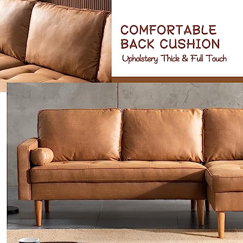 ovios Mid-Century Sectional Sofa, 83" L-Shape Sofa Couch with Right Chaise, Brown