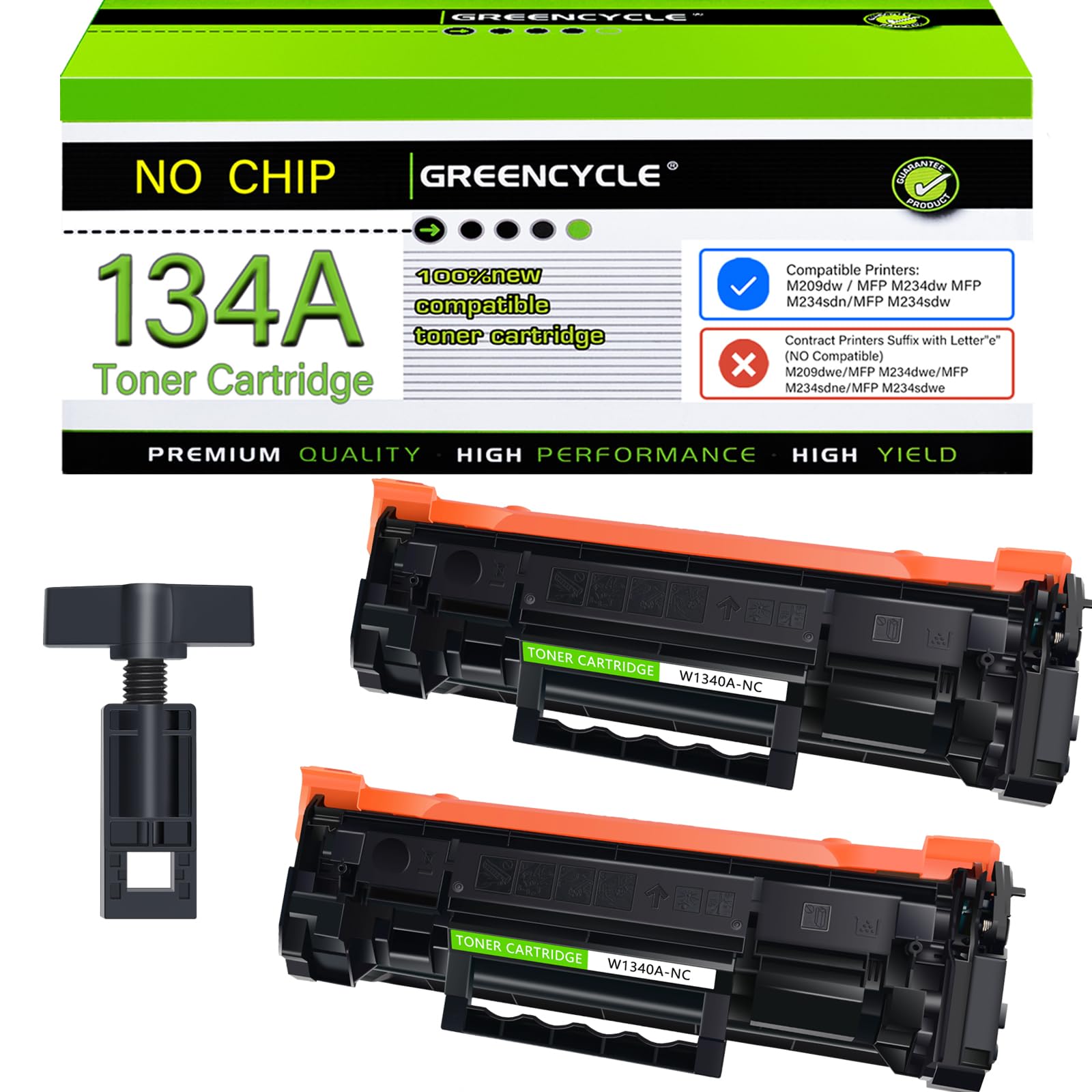 greencycle Compatible Toner Replacement for Hp 134A Black Toner Cartridge[Use Requires Manual Installation of OEM CHIP] Use for Laserjet M209dw MFP M234dw M234sdw M234sdn Printer(NO CHIP.2Pk)