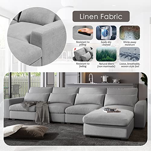 Merax 129" Large Modular Sectional Sofa 5 Pieces Modern L Shaped Couch with Deep Wide Chaise for Living Room Love Seats, Light Gray