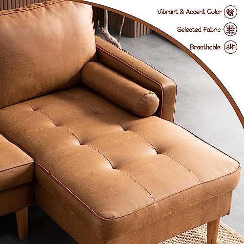 ovios Mid-Century Sectional Sofa, 83" L-Shape Sofa Couch with Right Chaise, Brown