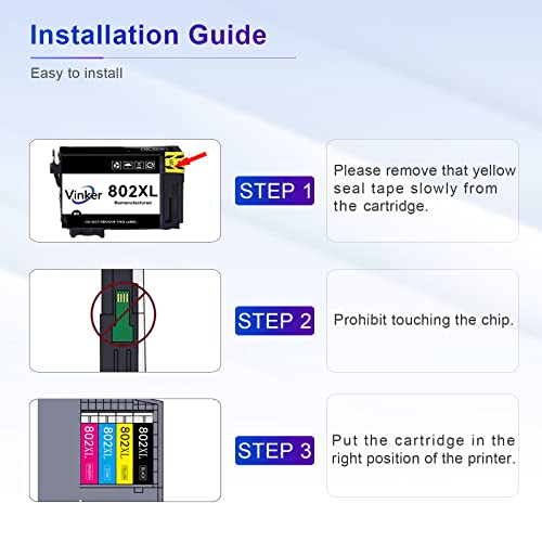 Vinker 802XL Remanufactured Ink Cartridge Replacement for Epson 802XL Ink Cartridges Combo Pack T802XL 802 T802 for Workforce Pro WF-4720 WF-4730 WF-4734 WF-4740 EC-4020 EC-4030 Printer (4 Pack)