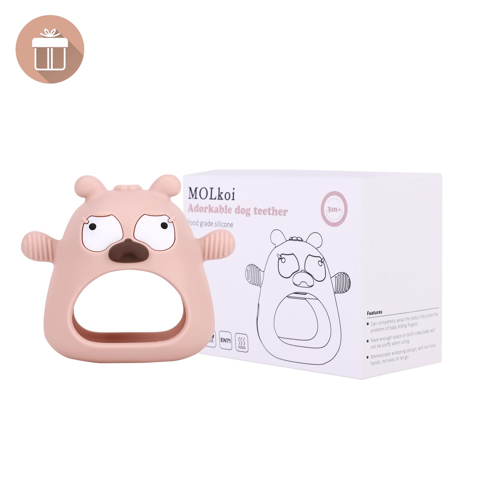 Teething Toys for Babies 0-6-12 Months, Baby Teether Never Drop Baby Teether for Teething Relief, Silicone Baby Hand Mittens with Sucking Need Pacifier, Baby Chew Toys for Breast Feeding (Pink)
