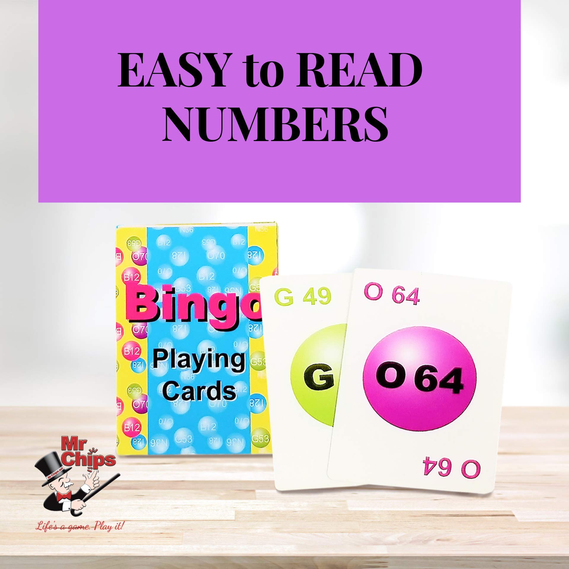 MR CHIPS Jam-Proof Bingo Cards with Sliding Windows 10 Pack Plus Calling Deck of Card