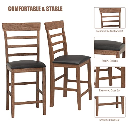 Voohek, Walnut 3-Piece Dining Set w/Drop-Leaf, 2 Upholstered Chairs,Counter Height Furniture, with PU Leather Cushion for Kitchen, Small Space, Bar