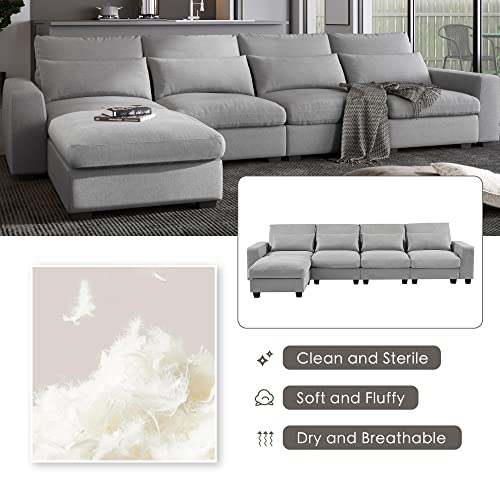 Merax 129" Large Modular Sectional Sofa 5 Pieces Modern L Shaped Couch with Deep Wide Chaise for Living Room Love Seats, Light Gray
