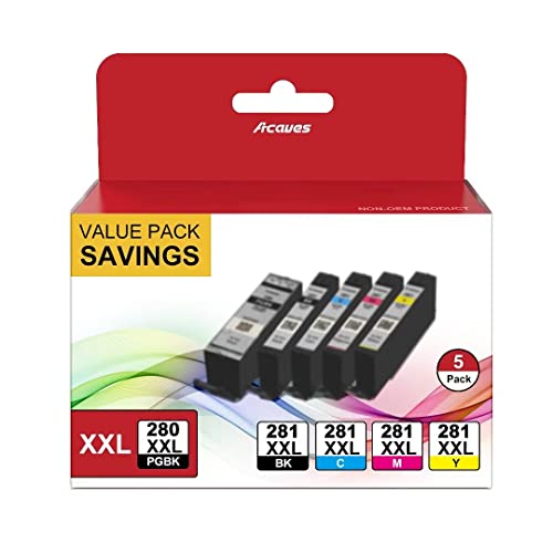 280XXL 281XXL Ink Replacement for Canon 280 281 Ink Cartridges Work for TR8520 Ink Cartridges TR8620 TR8620A TR7520 TS8220 TS6120 Printer, 5 Pack