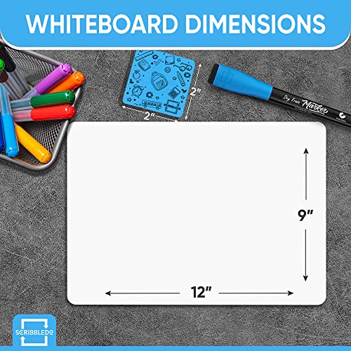 Set of 12 Small White Board Dry Erase Boards Classroom Pack Mini White Boards 9"x12β Double Sided Personal Whiteboards for Students Teachers School Supplies Lapboards l 12 Mini Whiteboard Erasers Incl