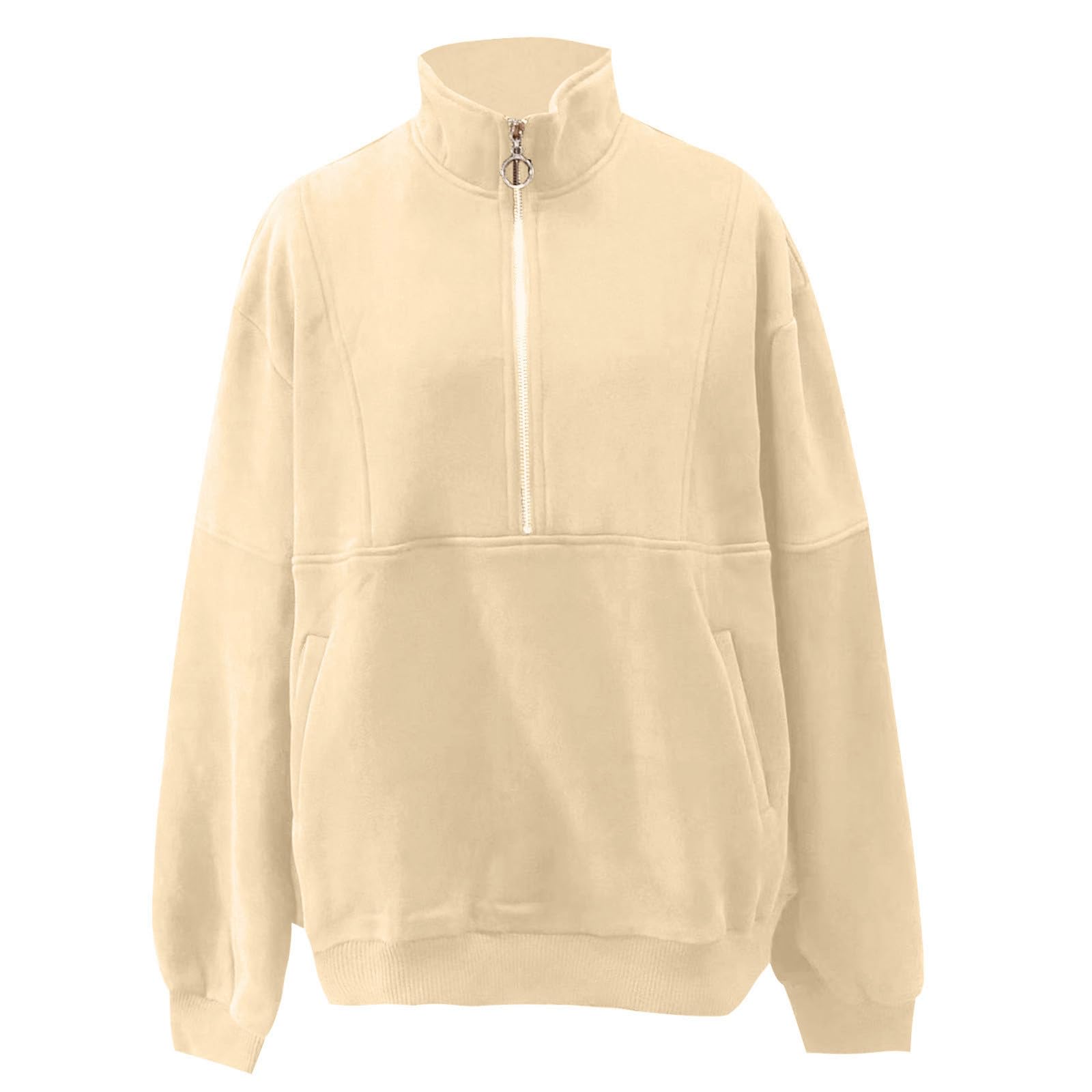 return pallets for sale liquidation from amazon cut off hoodies for women Women Half Zip Up Long Sleeve Sweatshirts 2023 Tredny Fall Y2K Solid Preppy Pullover Tops Fleece Winter Tops Beige M