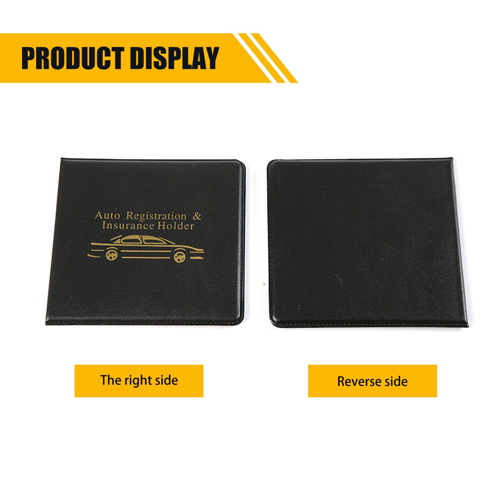 GKmow 2 PCS Car Registration Insurance Card Holder, Document Holder, PU Leather Case for ID, Driver's License, Key Contact Information Cards, Vehicle Paperwork Organizer (Black & Yellow)