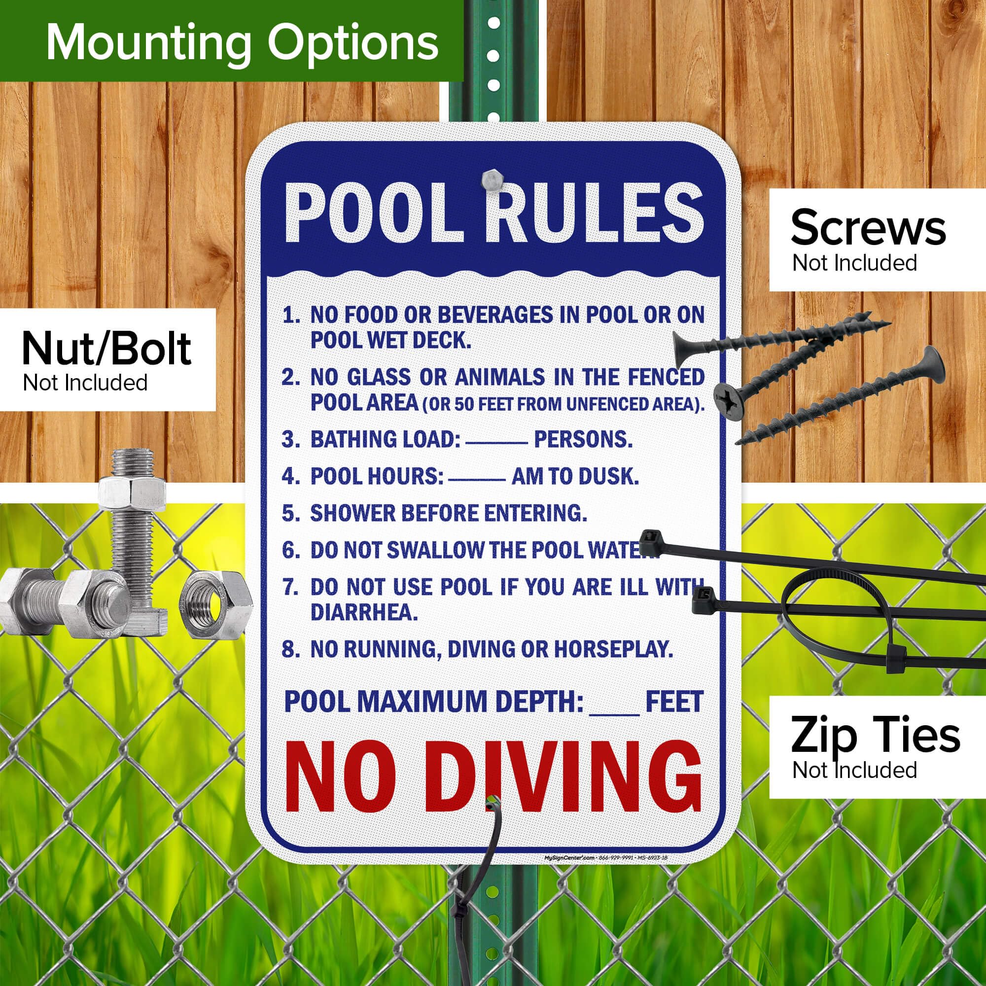 Pool Rule Sign, 12x18 Inches, 3M EGP Reflective, Rust Free .063 Aluminum, Fade Resistant, Made in USA by My Sign Center