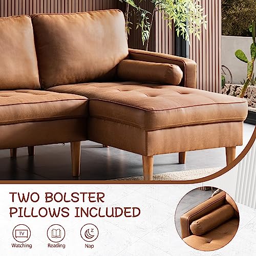 ovios Mid-Century Sectional Sofa, 83" L-Shape Sofa Couch with Right Chaise, Brown