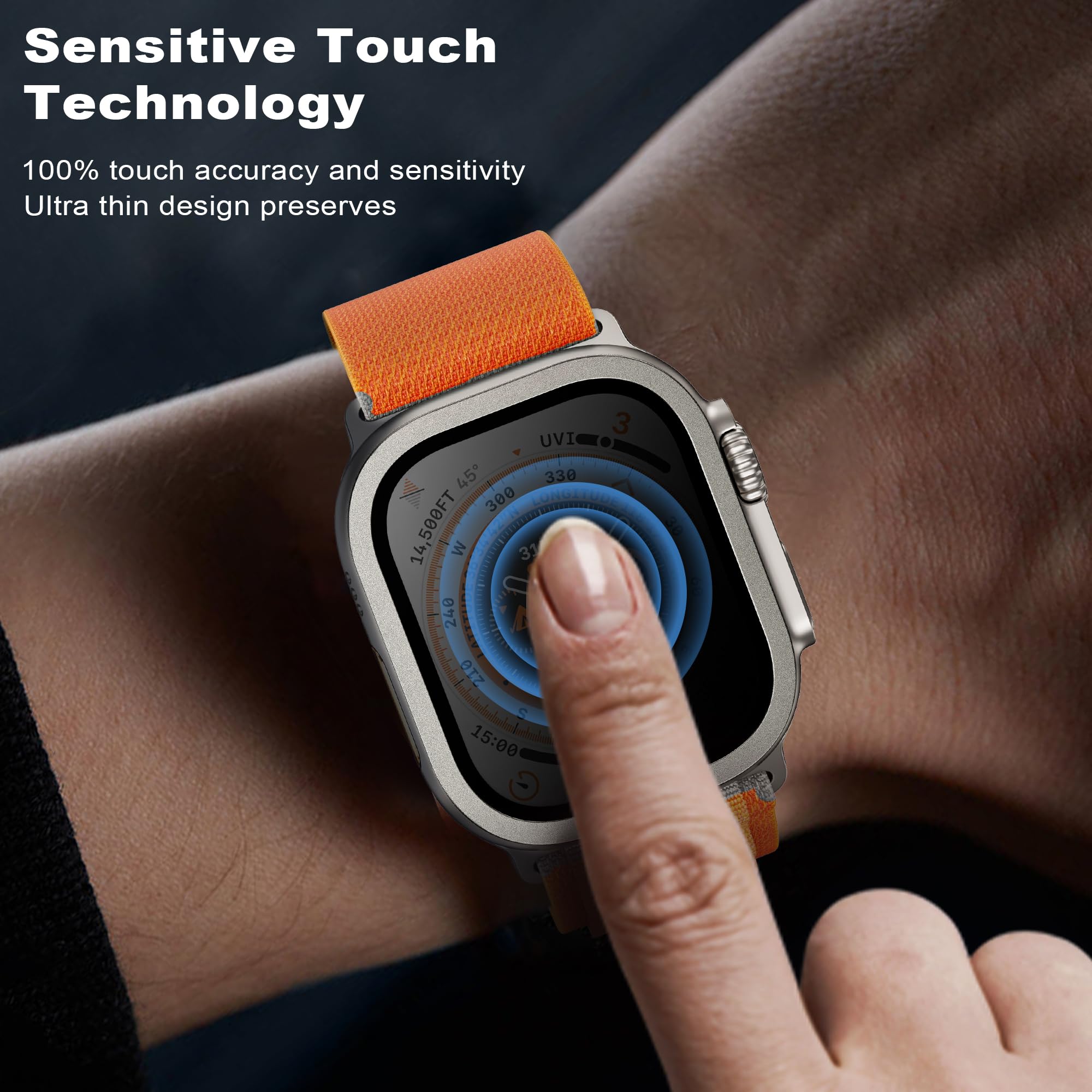 WSKEN for Apple Watch Ultra 2/Ultra Screen Protector 49mm, [26 Degree Privacy] Titanium Alloy Frame + 9H Tempered Glass, [Touch Sensitive] Lightweight Protective Glass Film for iwatch Ultra 2 Pack
