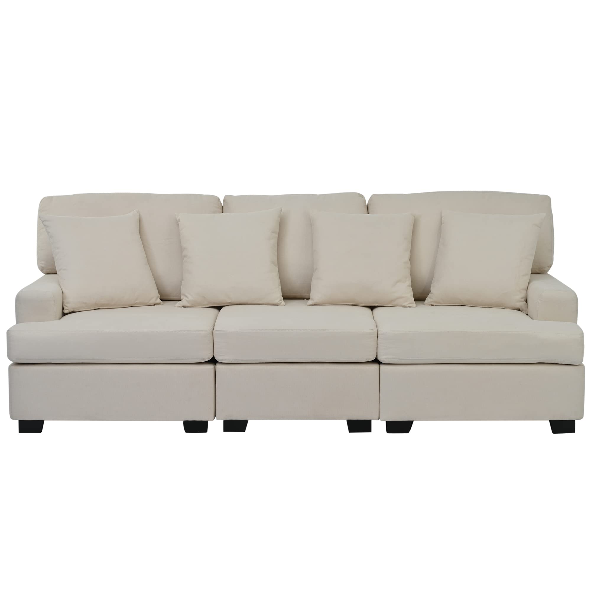 Merax Sofa with Removable Back and Seat Cushions and 4 Comfortable Pillows, Beige