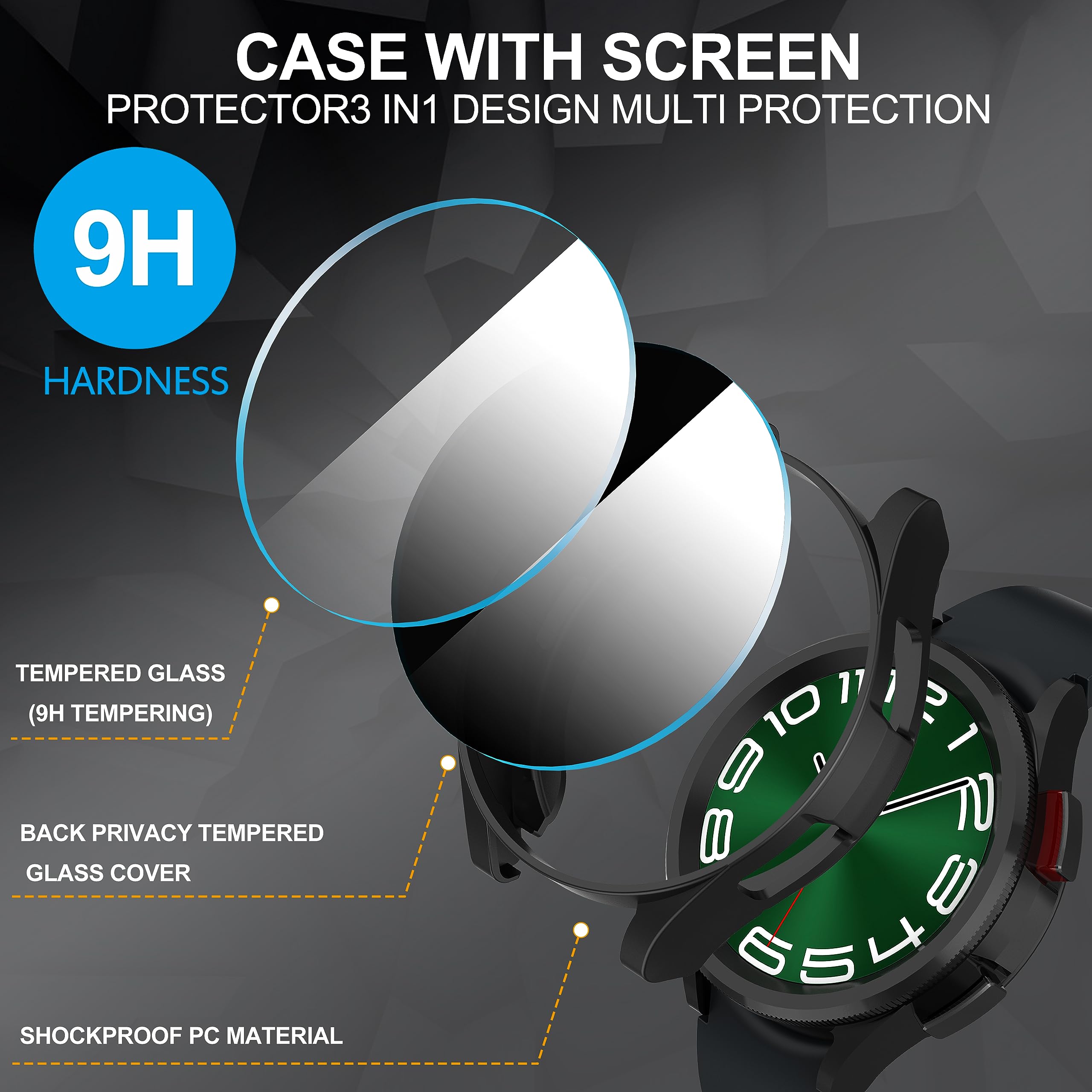 Suoman 4+4 Pack for Samsung Galaxy Watch 6 Classic 47mm Case,Privacy and HD Screen Protector Combination,All-Round PC Matte Protective Cover Bumper -Black
