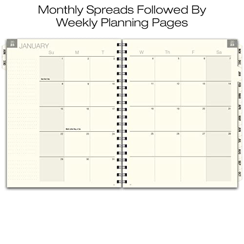 Essential 8.5"x11" Monthly & Weekly 2023 Planner with tabs - 14 Months (November 2022 Through December 2023) - Professional, Simple, Easy-to-Use Design. Frosted Vinyl Covers for Extra Protection
