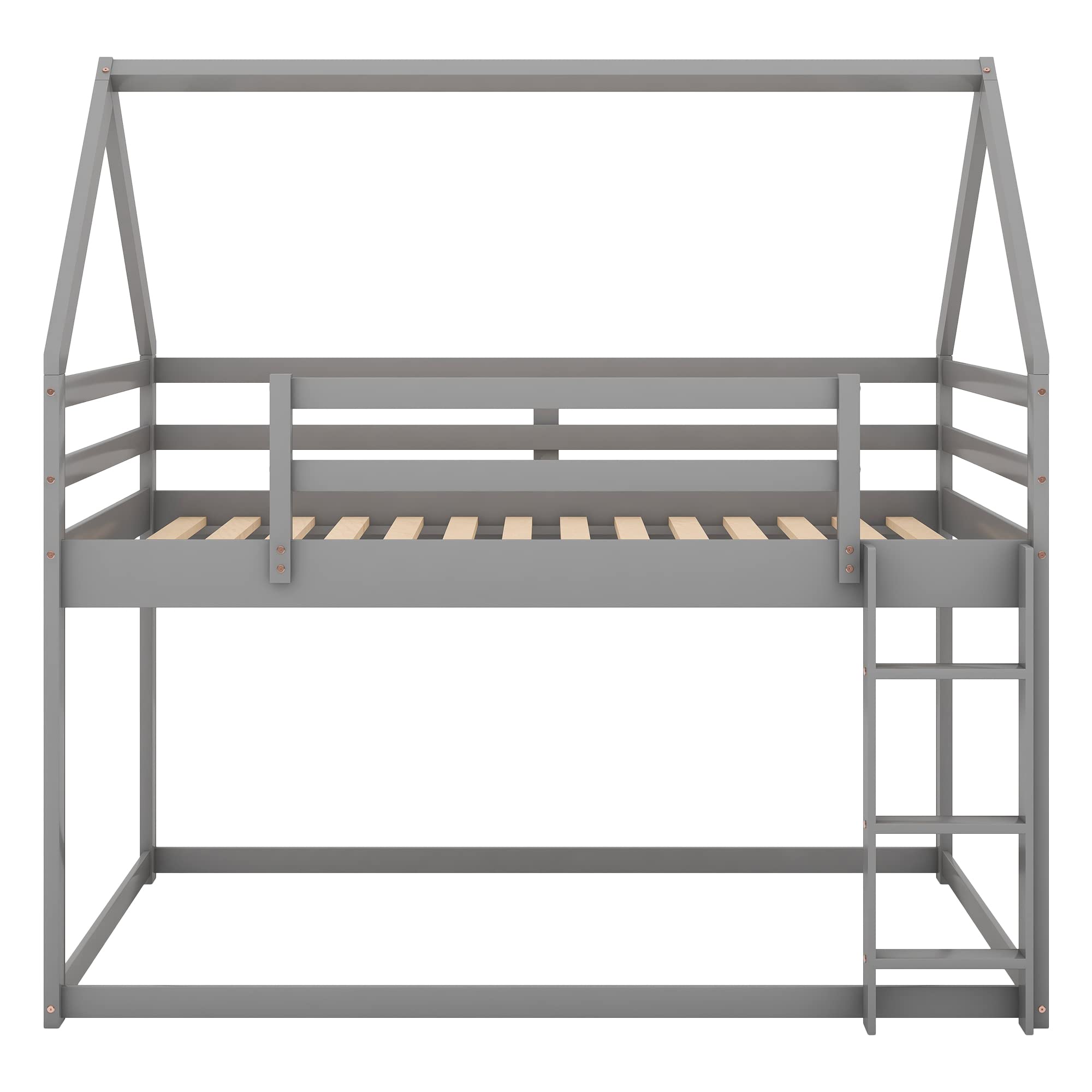 TARTOP House Shaped Bunk Bed Twin Over Twin Size Wood Bunk Bed Frame Low Bunk Beds for Kids and Toddlers, Twin Size,Gray