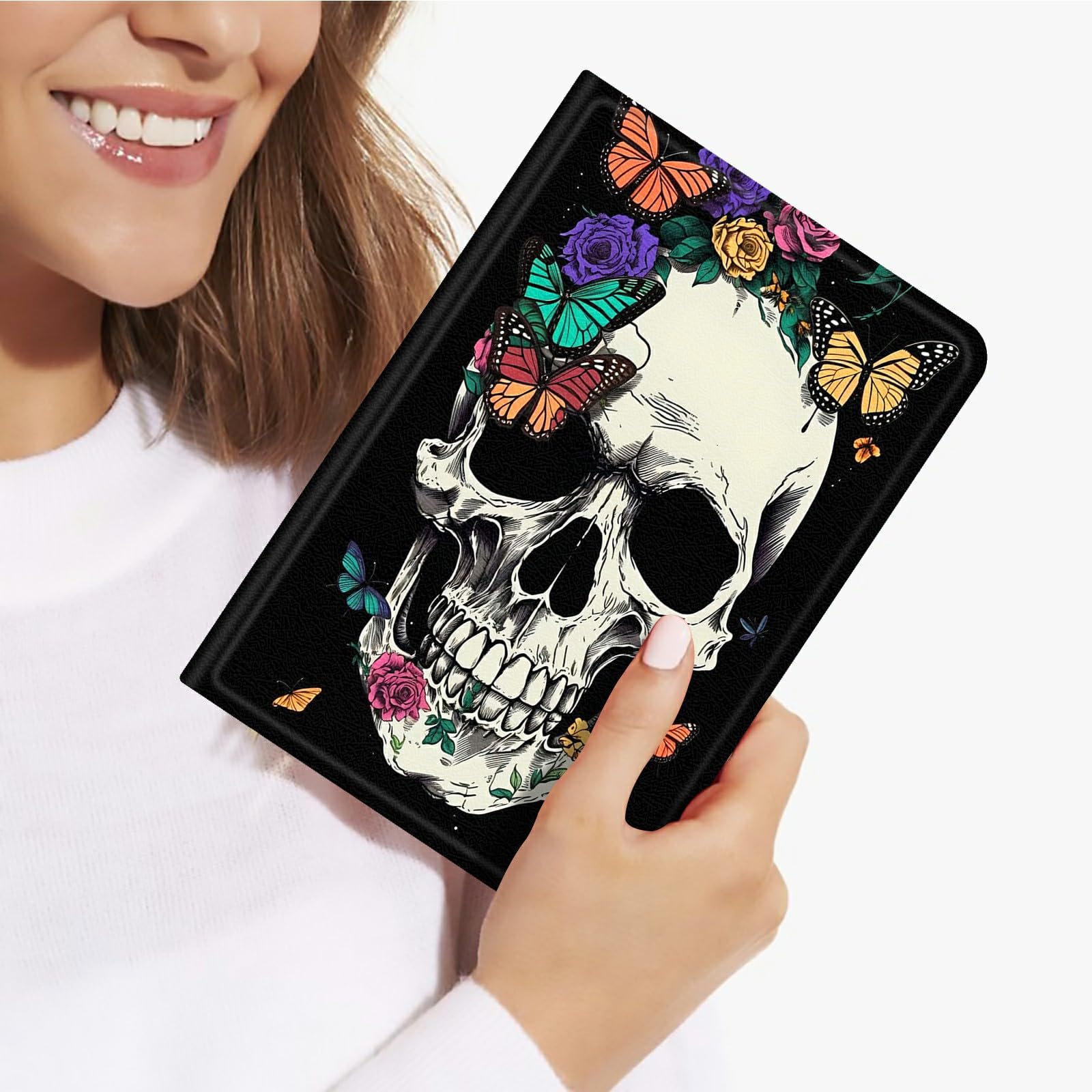 Dikoer for Microsoft Surface Pro 7 Plus/Pro7/Pro 6/Pro 5/Pro 2017/Pro 4 Case 12.3 Inch, Adjustable Stand Back Shockproof Rugged Protection Smart Tablet Cover, Skull Flower