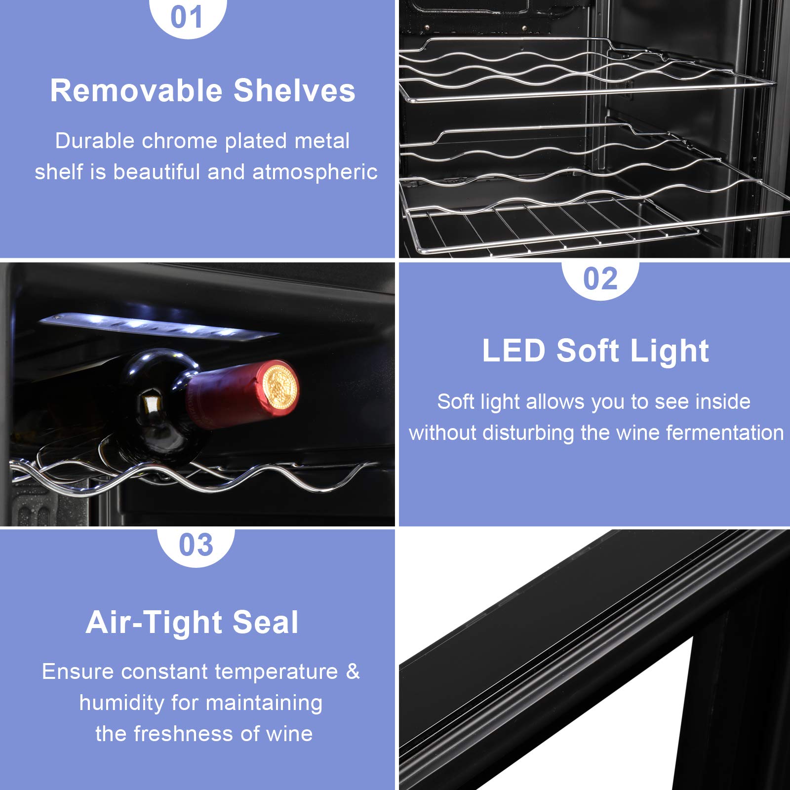 LEADZM 18 Bottle Freestanding Wine Fridge, Compressor Wine Cooler Refrigerator, Mini Wine Cellar for Red, White Wine and Champagne with Digital Temperature Control & Double-layered Glass Door