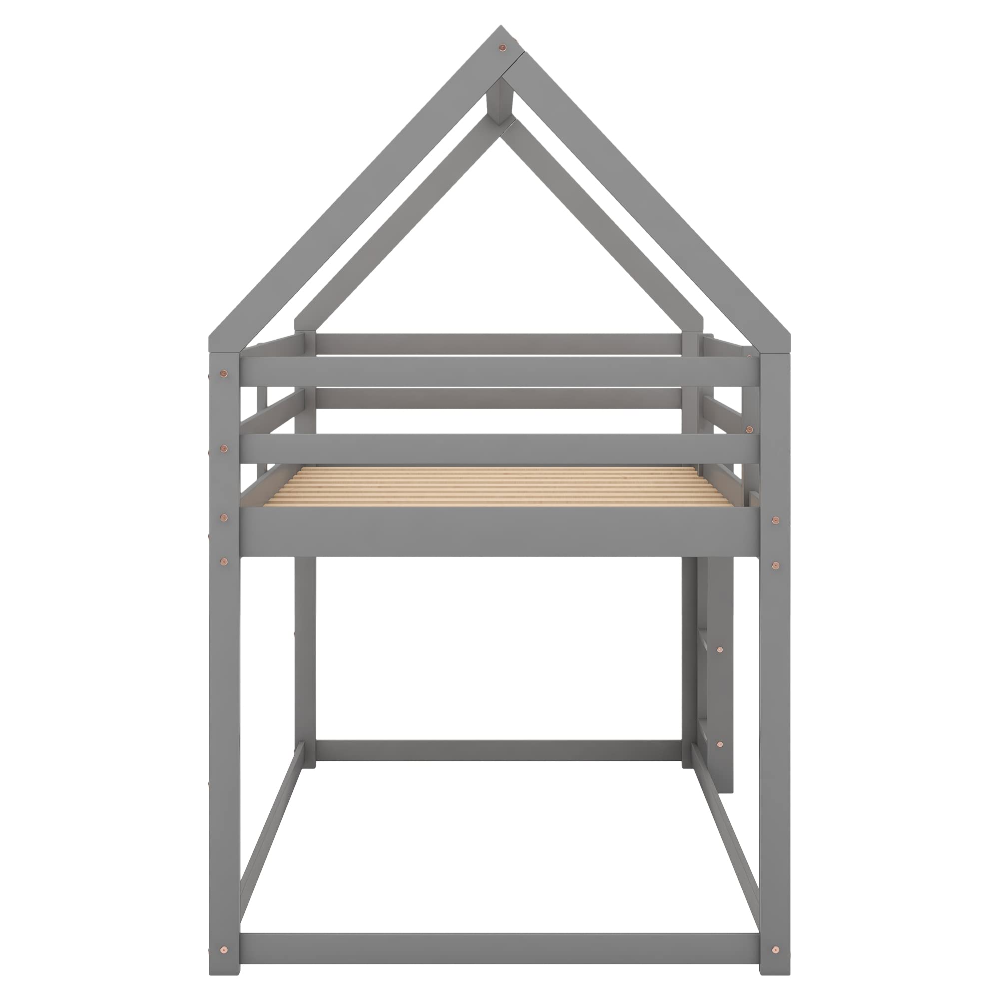 TARTOP House Shaped Bunk Bed Twin Over Twin Size Wood Bunk Bed Frame Low Bunk Beds for Kids and Toddlers, Twin Size,Gray