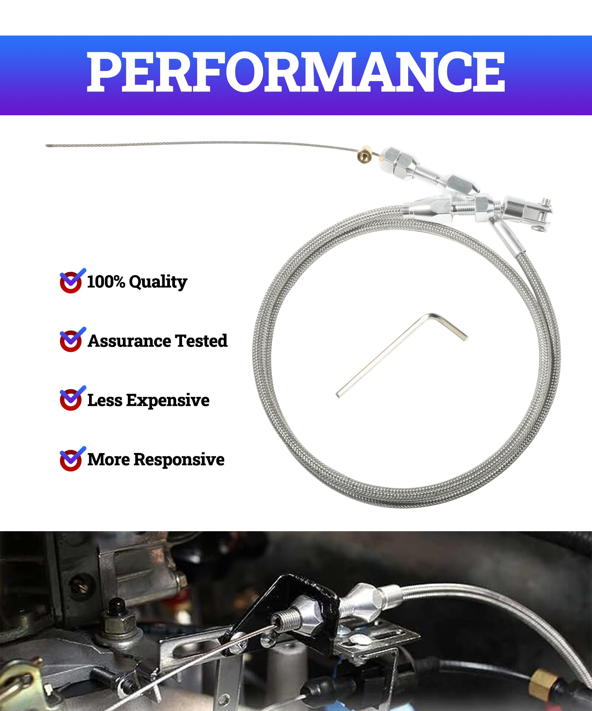 Zlirfy 36" Throttle Cable Kit,Car Braided Throttle Cable,LS Swap Steel Braided Throttle Cable Repair Kit,Car Accessories Universal Throttle Cable Compatible with 97-07 LS1 Engine 4.8L 5.3L 5.7L 6.0L