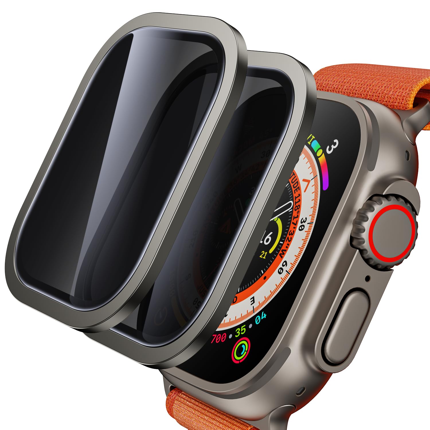 WSKEN for Apple Watch Ultra 2/Ultra Screen Protector 49mm, [26 Degree Privacy] Titanium Alloy Frame + 9H Tempered Glass, [Touch Sensitive] Lightweight Protective Glass Film for iwatch Ultra 2 Pack
