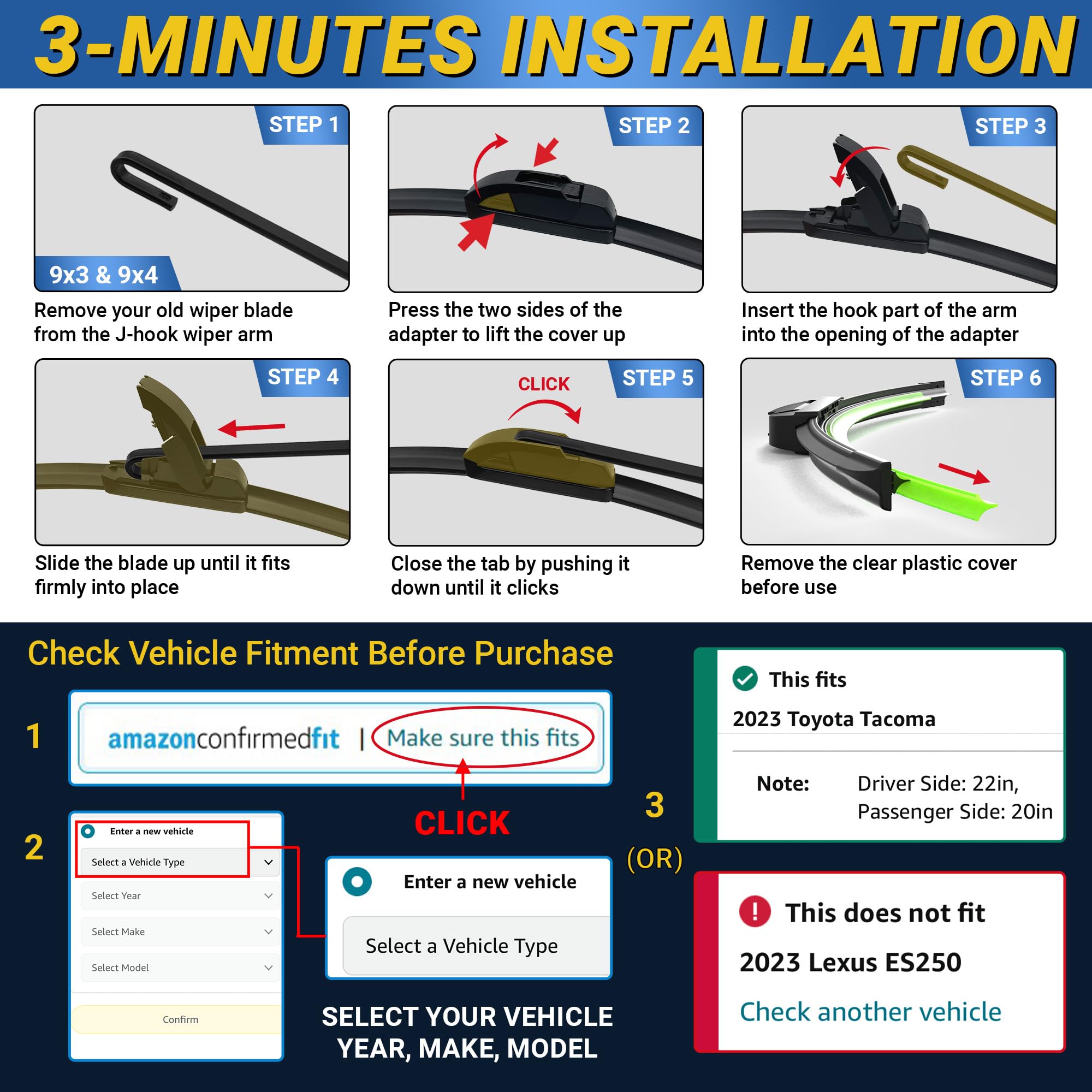 Mega Racer All-Season Wiper Blades 22 Inch & 20 Inch, Vehicle Specific Fit, OEM Quality Automotive Replacement, Front Windshield, Pack of 2 MR-WB-22-20