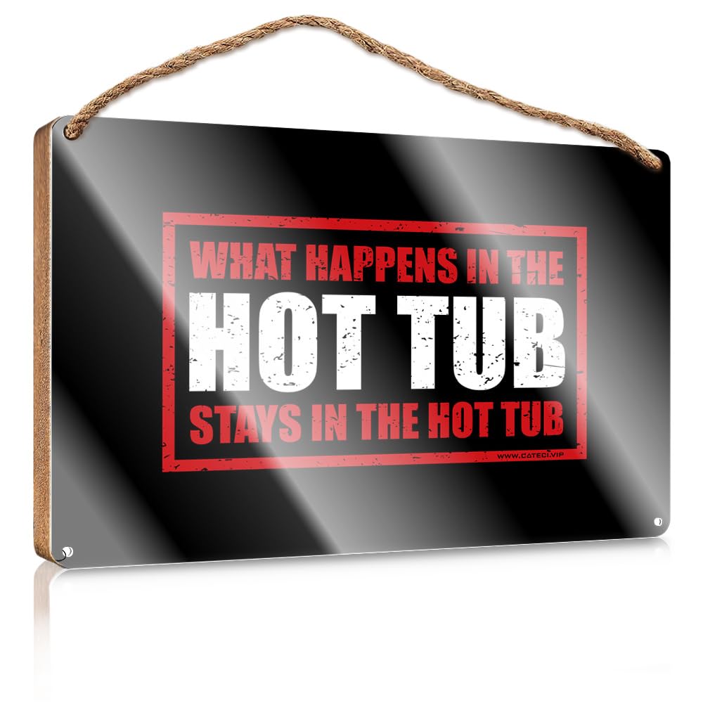 Office Door Signs Personalized What Happens in The Hot Tub Stays in The Hot Tub Wooden Sign Plaque for Front Door Door Sign for Home (Color : Colour, Size : 15X28CM)
