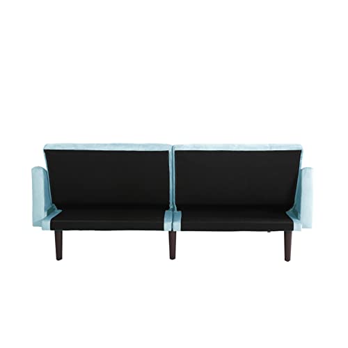 Eafurn Upholstered Futon Sofa Bed with Mattress and Frame, Convertible Loveseat Lounge Couch Daybed,Folding Love Seat w/Adjustable Backrest Sofabed, Blue w/Curved Armrest and 2 Pillows