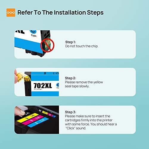 702 702XL Ink Cartridge Replacement for Epson 702 XL 702XL T702XL to use with Workforce Pro WF-3720 WF-3730 WF-3733 Printer with New Upgraded Chips (1 Black, 1 Cyan, 1 Magenta, 1 Yellow)