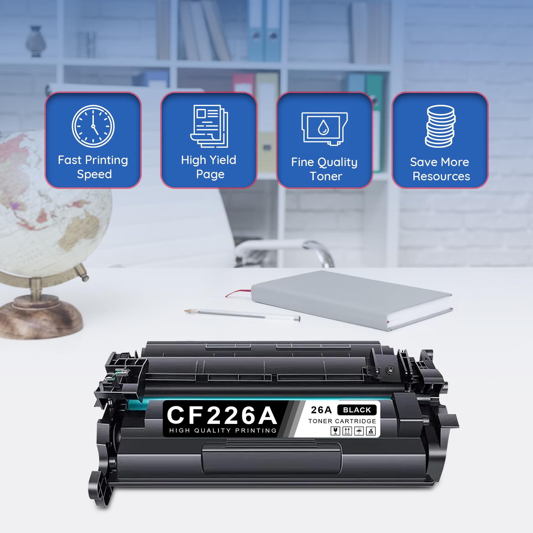 26A Black Toner Cartridge with Chip (1-Pack) | 26A Toner Cartridge Replacement for HP26A Toner 26X CF226X Compatible with Laser Pro M402-M403; MFP M426-M427, MFP M426f-M427f Series | 26A CF226A