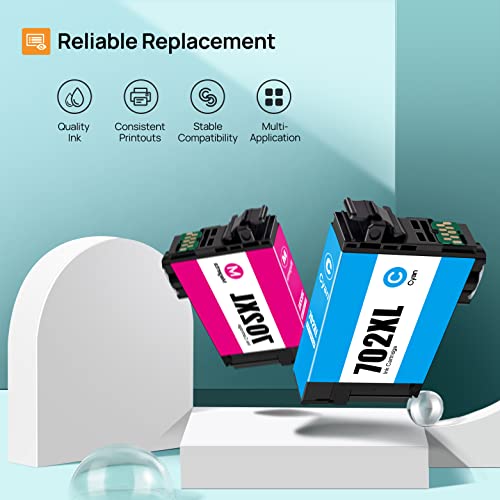 702 702XL Ink Cartridge Replacement for Epson 702 XL 702XL T702XL to use with Workforce Pro WF-3720 WF-3730 WF-3733 Printer with New Upgraded Chips (1 Black, 1 Cyan, 1 Magenta, 1 Yellow)