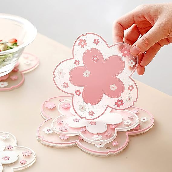 Cherry Blossom Coaster Pink and White Water Cup Coffee Coasters Durable Table Home Decoration 4.5x4.5 inch