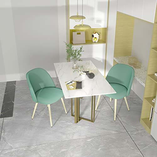 ExAchat Dining Chairs Set of 4, Velvet Dining Room Chairs Modern Kitchen Chairs with Backrest Wooden Style Metal Legs for Dining Room Living Room Restaurant Cafe Kitchen Green