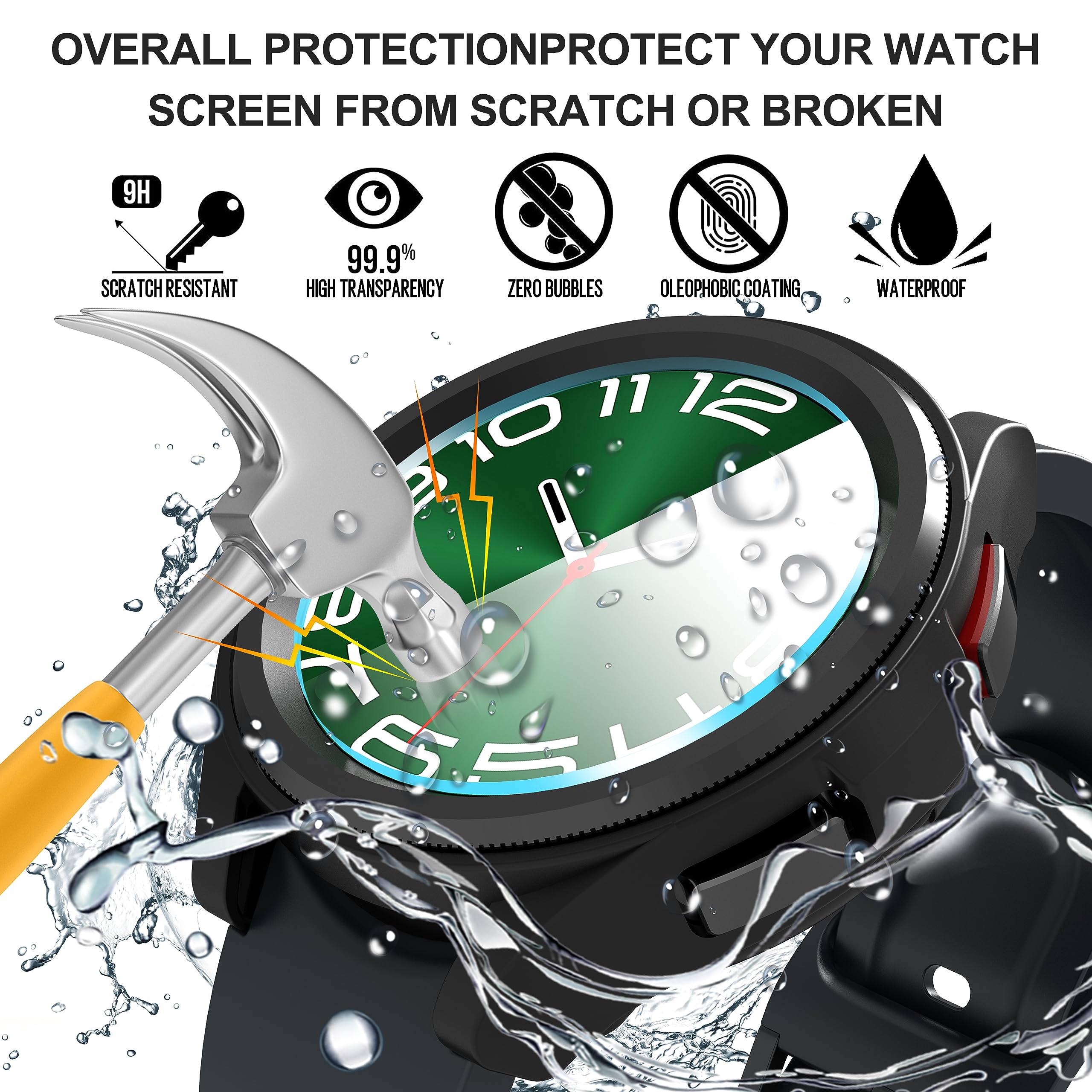 Suoman 4+4 Pack for Samsung Galaxy Watch 6 Classic 47mm Case,Privacy and HD Screen Protector Combination,All-Round PC Matte Protective Cover Bumper -Black