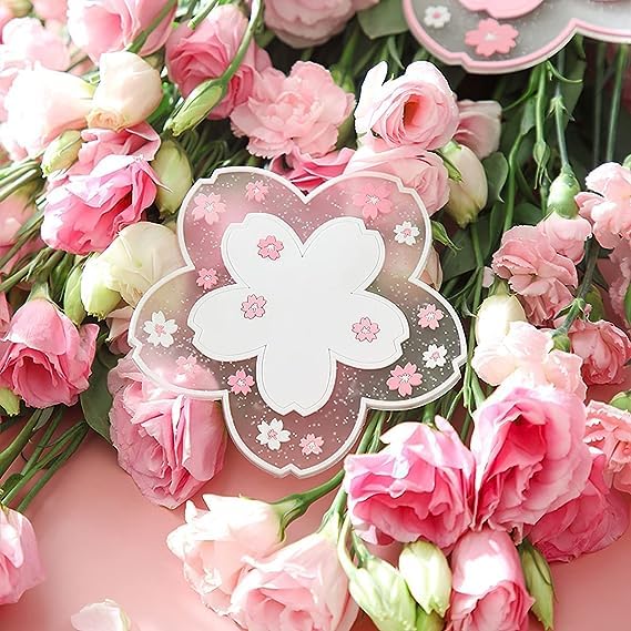 Cherry Blossom Coaster Pink and White Water Cup Coffee Coasters Durable Table Home Decoration 4.5x4.5 inch