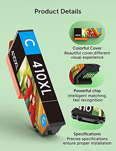 410XL Ink Cartridge Replacement for Epson 410 T410 Ink for Remanufactured Expression XP-7100 XP-830 XP-640 XP-630 XP-530 XP-635 Printer (Black, Cyan, Magenta, Yellow, Photo Black) 5 Pack