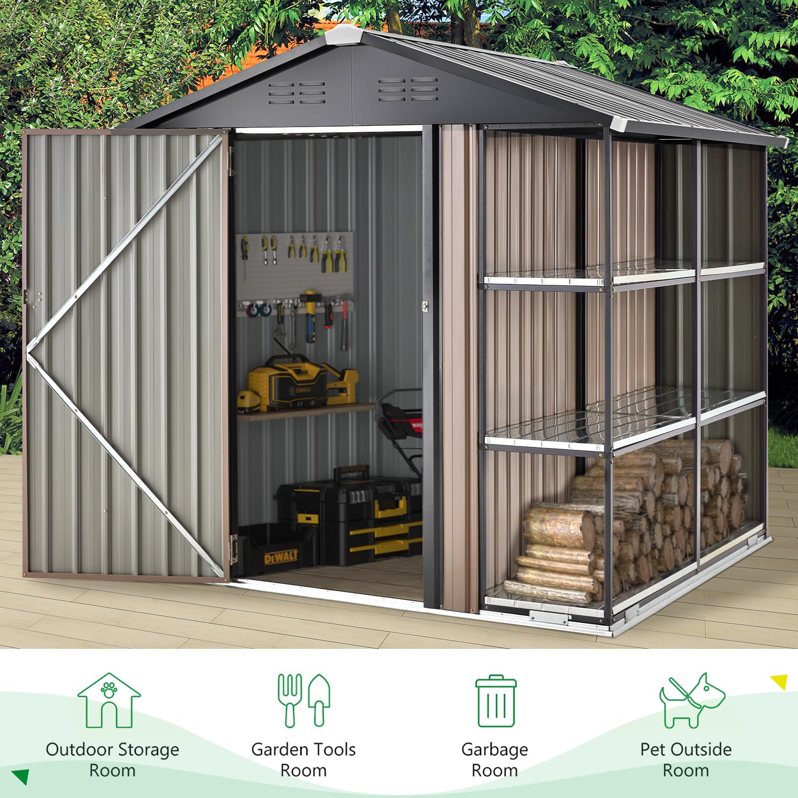 AECOJOY Storage Shed with Rack, 6 x 6 Ft Small Outdoor Storage Tool Utility Shed with Shelves, Metal Garden Shed for Yard, Outdoor Storage Clearance Outside Use
