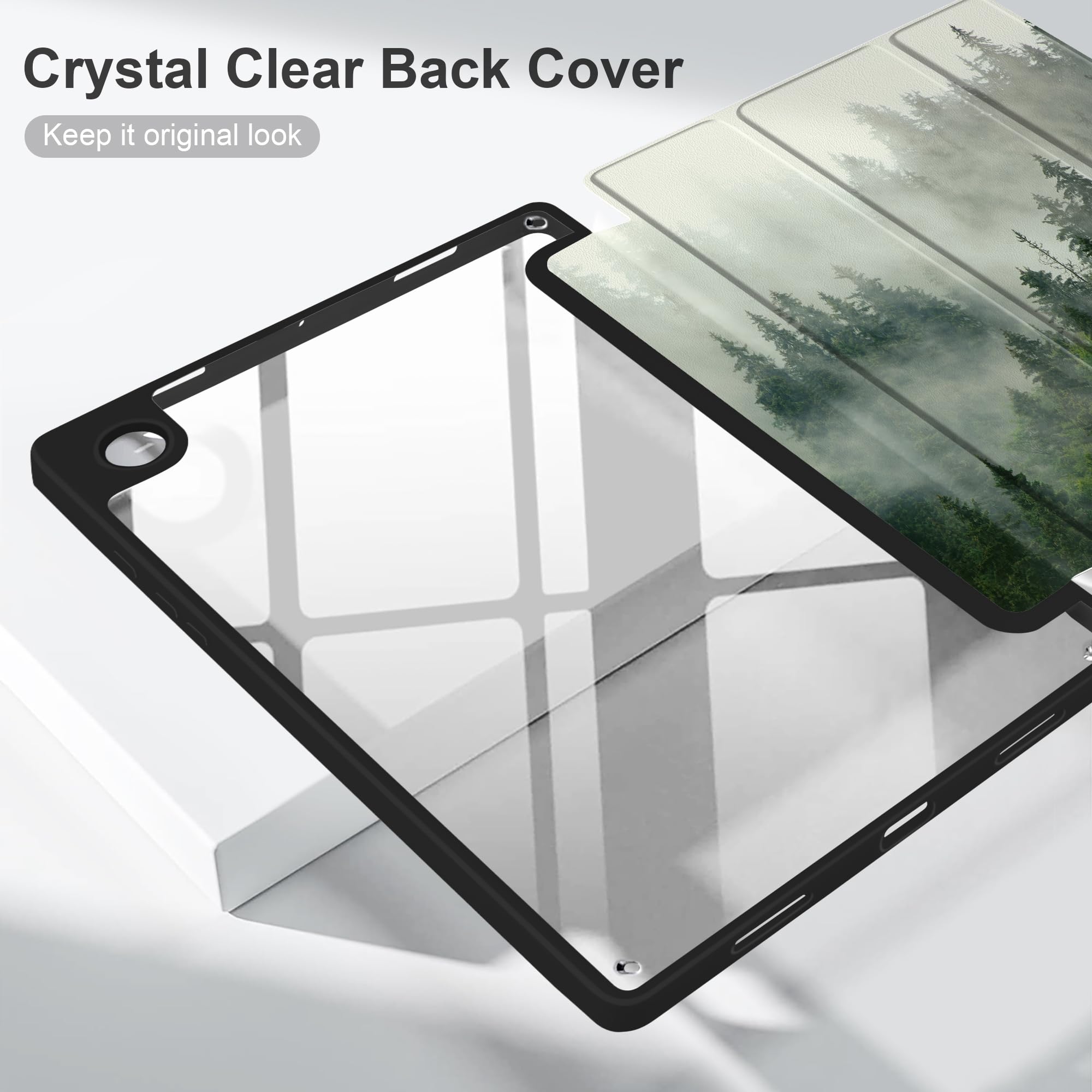 Batianda Case for Samsung Galaxy Tab A8 10.5 inch 2022 Model (SM-X200/X205/X207) Shockproof Cover with Clear Transparent Back Shell TPU Bumper Auto Sleep/Wake,Forest