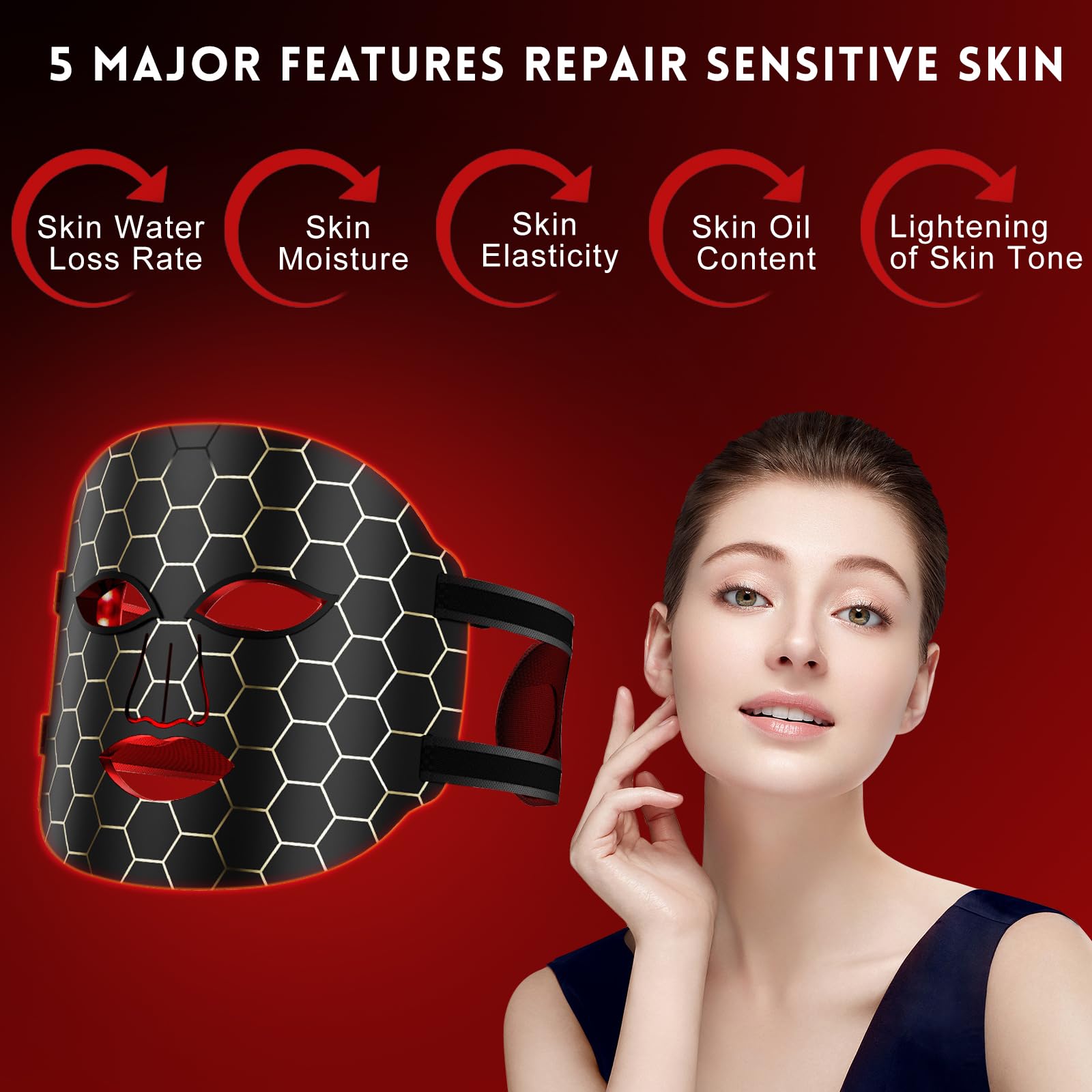 Red Light Therapy For Face - Hendoct LED Face Mask Light Therapy, Red Light Therapy Mask, Blue & Red Light Therapy Mask for Facial Skin Care