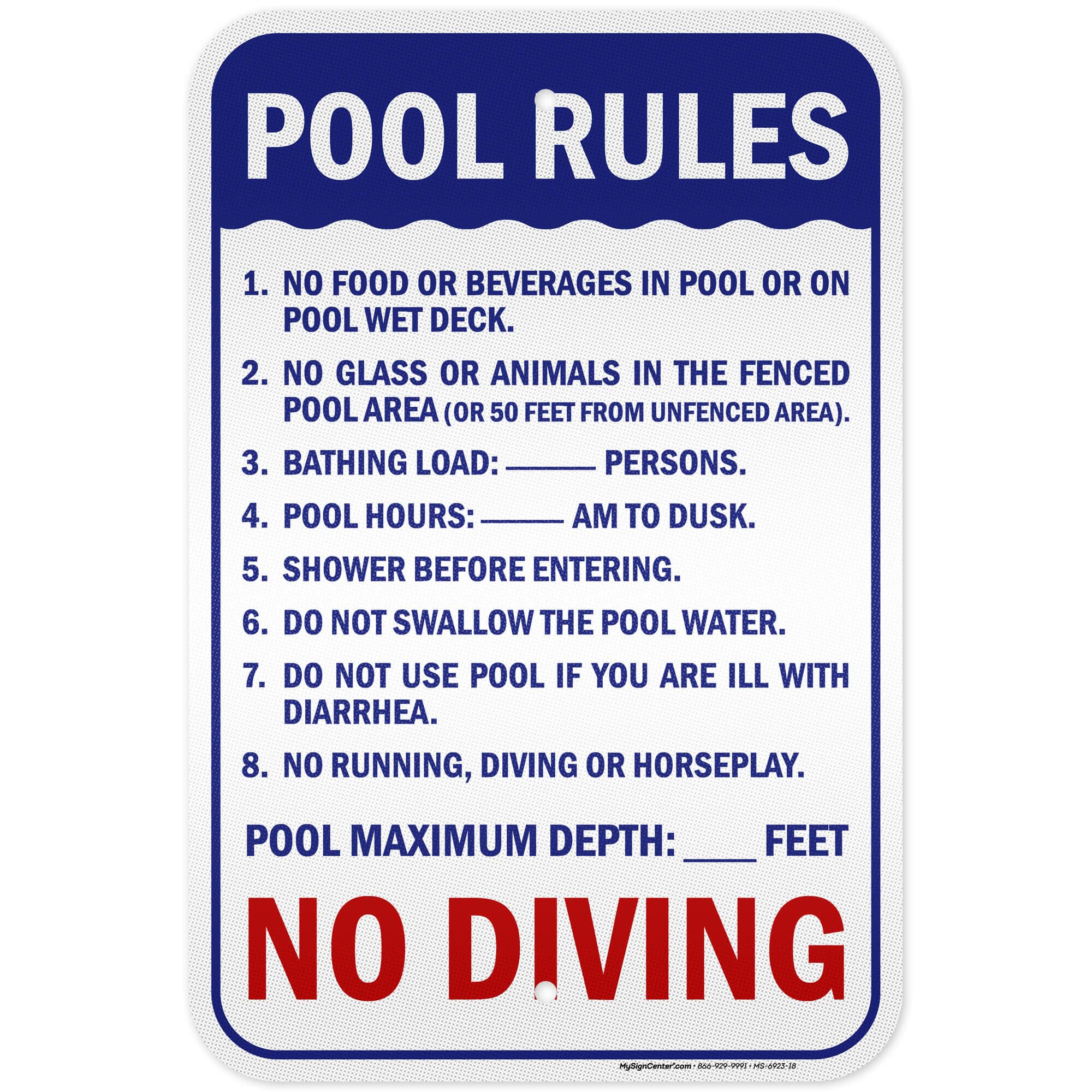 Pool Rule Sign, 12x18 Inches, 3M EGP Reflective, Rust Free .063 Aluminum, Fade Resistant, Made in USA by My Sign Center