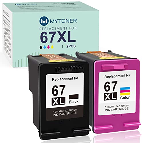 MYTONER 67XL Remanufactured Ink Cartridge Replacement for HP 67XL 67 XL 67 Ink High Yield for HP DeskJet 2755 2725 2723 2722 1255 Plus 4152 4155 Envy Pro 6458 6455 6052 Printer (Black, Color, 2 Pack)