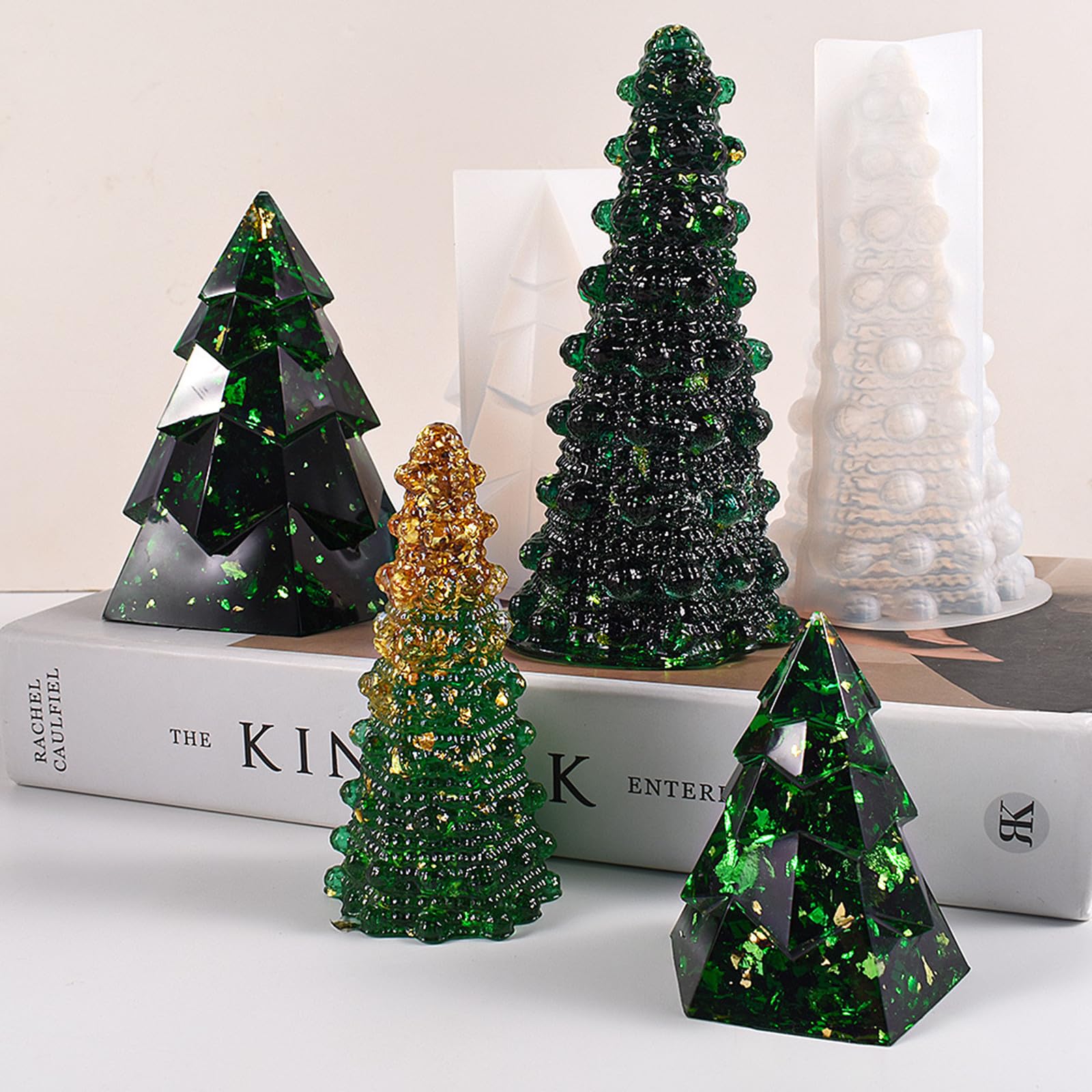 Xidmold 4pcs Christmas Tree Resin Molds, 3D Christmas Tree Silicone Mold for Fondant, Candle, Soap, Bath Bomb, Plaster, Epoxy Resin, Xmas Crafts