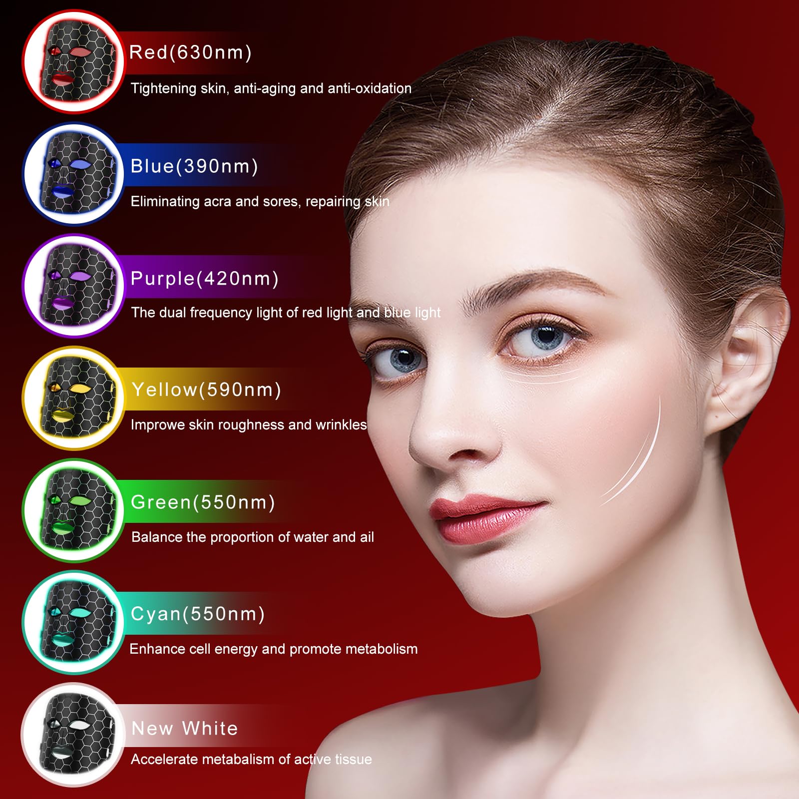 Red Light Therapy For Face - Hendoct LED Face Mask Light Therapy, Red Light Therapy Mask, Blue & Red Light Therapy Mask for Facial Skin Care