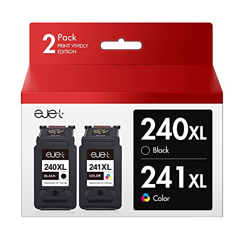 ejet Remanufactured 240 240XL Ink Cartridge Replacement for Canon 240XL 241XL Combo Pack 240 Ink for Canon Pixma MG3620 TS5120 MG2120 MG3520 MX452 MX512 MX532 MX472 Printer (1 Black, 1 Color, 2 Pack)