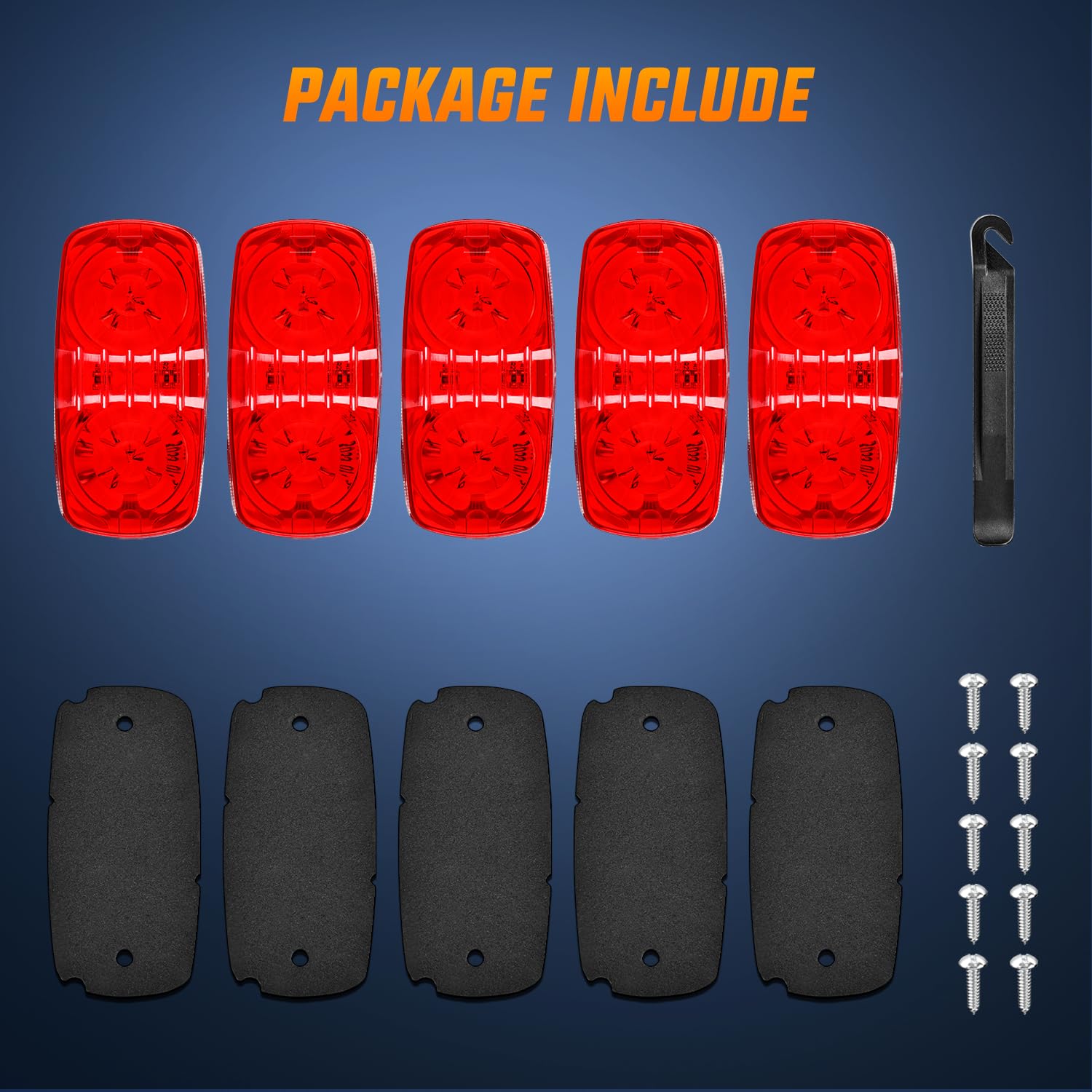 Nilight Double Bullseye Marker Light 5PCS Red 10LED Rectangular Clearance Front Side Rear Indicator Lights Surface Mounted for 12V Truck Camper RV Boat Lorry