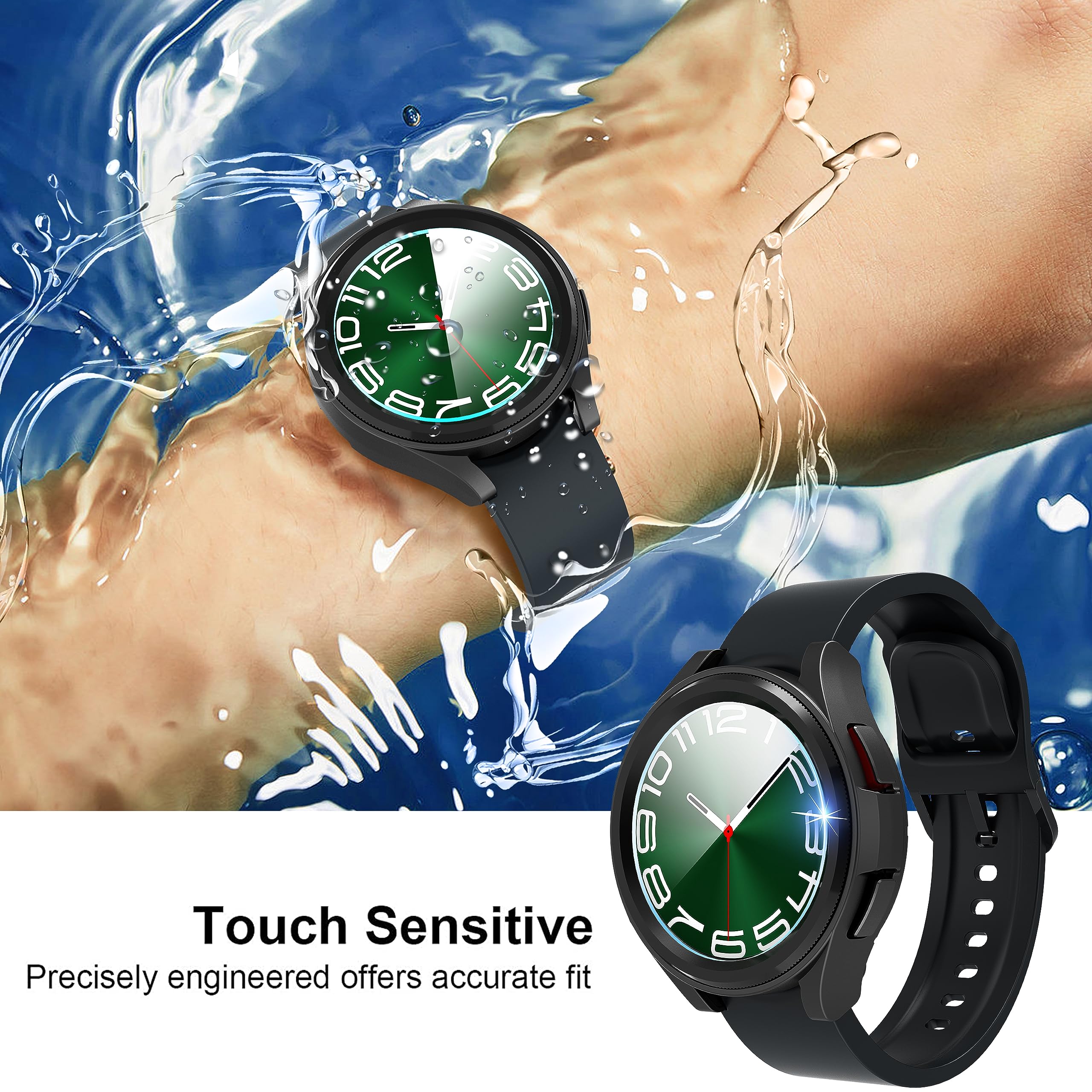 Suoman 4+4 Pack for Samsung Galaxy Watch 6 Classic 47mm Case,Privacy and HD Screen Protector Combination,All-Round PC Matte Protective Cover Bumper -Black