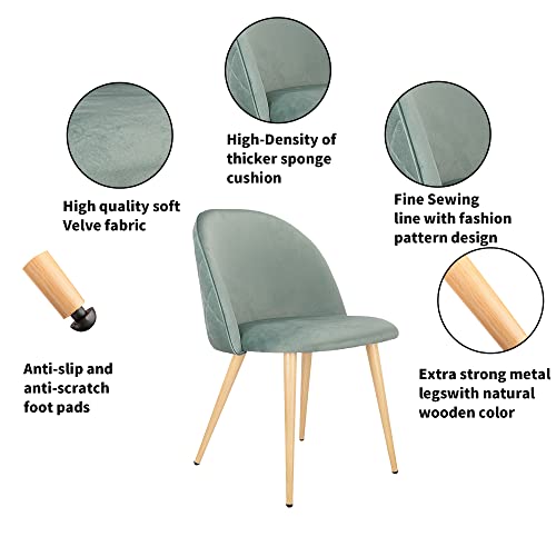 ExAchat Dining Chairs Set of 4, Velvet Dining Room Chairs Modern Kitchen Chairs with Backrest Wooden Style Metal Legs for Dining Room Living Room Restaurant Cafe Kitchen Green