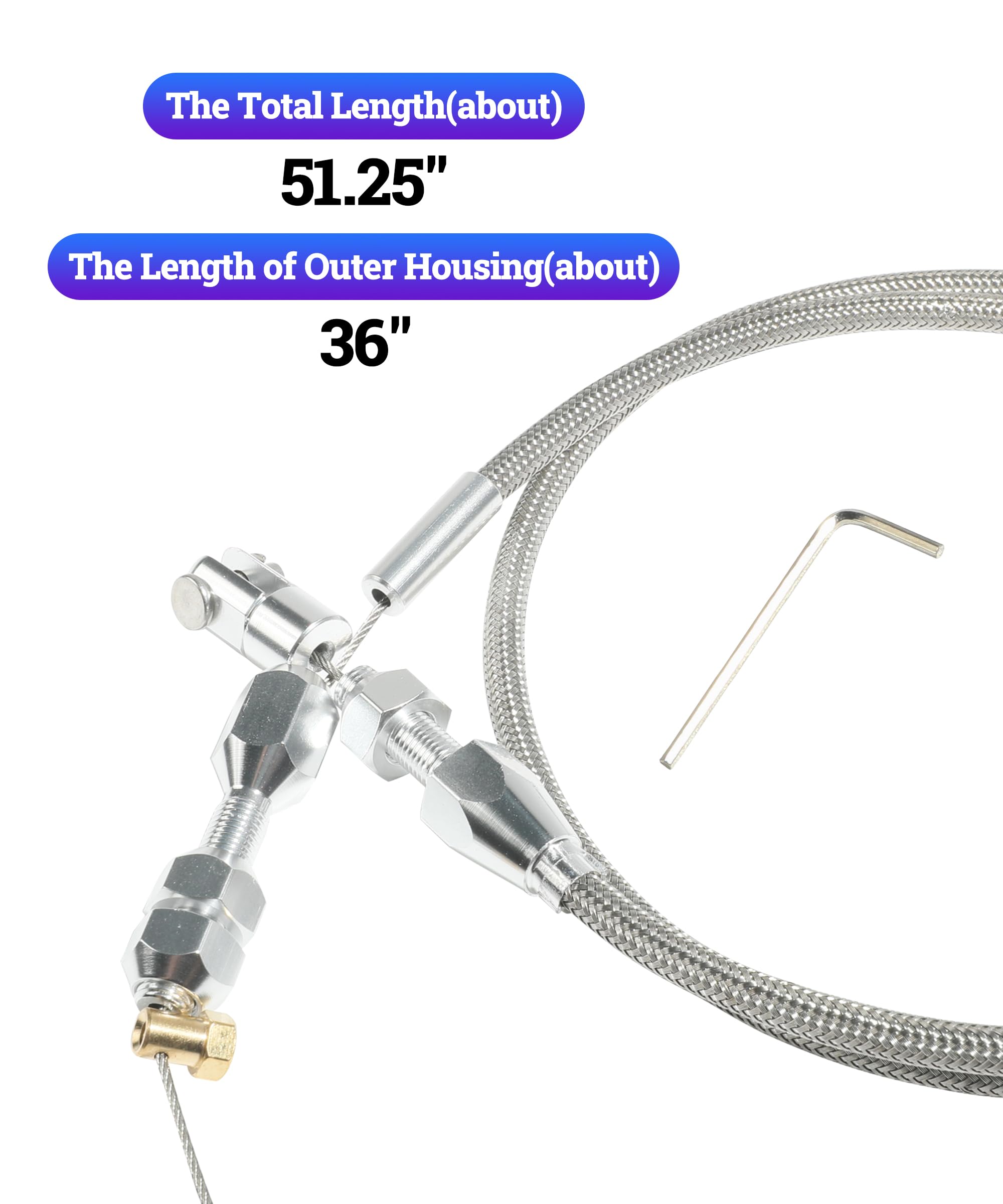 Zlirfy 36" Throttle Cable Kit,Car Braided Throttle Cable,LS Swap Steel Braided Throttle Cable Repair Kit,Car Accessories Universal Throttle Cable Compatible with 97-07 LS1 Engine 4.8L 5.3L 5.7L 6.0L