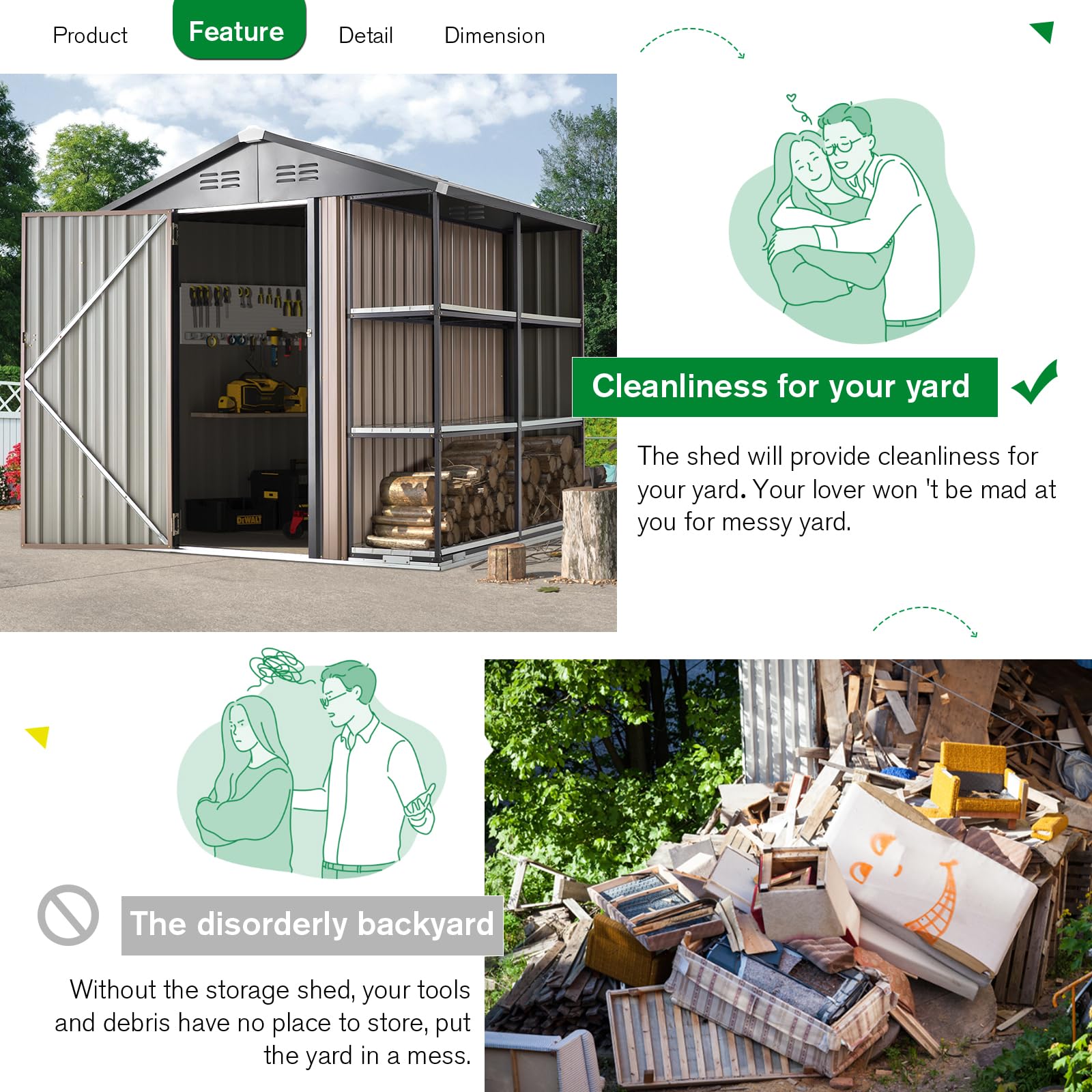 AECOJOY Storage Shed with Rack, 6 x 6 Ft Small Outdoor Storage Tool Utility Shed with Shelves, Metal Garden Shed for Yard, Outdoor Storage Clearance Outside Use